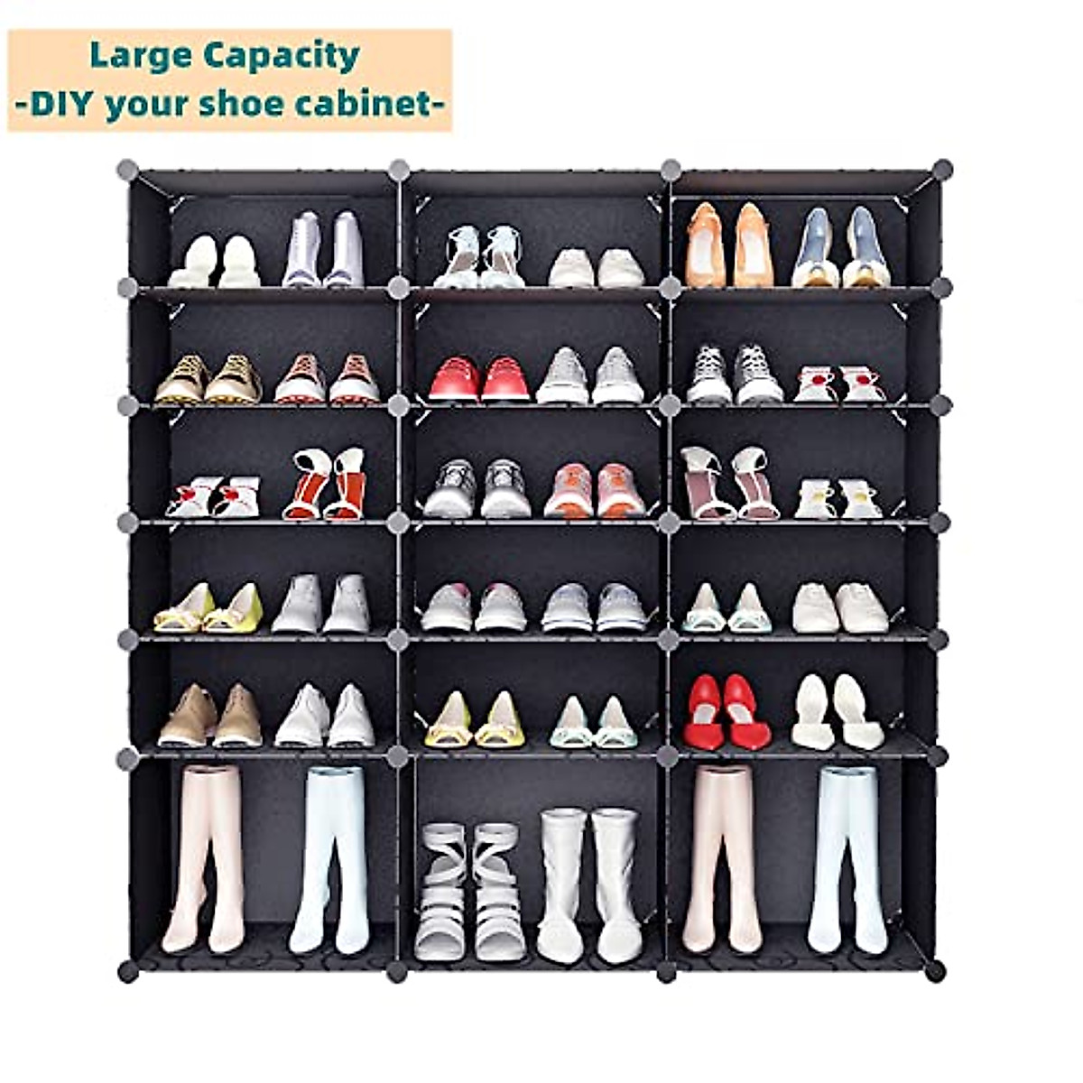 LIKOVSCI 24 Pairs Plastic DIY Shoe Rack, 12 Cubes Portable Shoe Shelves, Modular Shoe Storage Organizer Units, Space Saving Closet Cabinet with Doors for Bedroom Living Room Entryway Hallway
