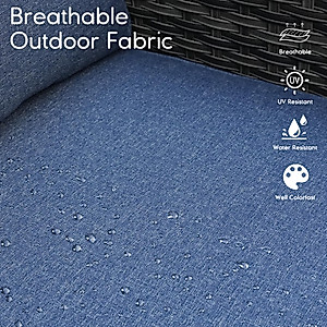 HOOOWOOO Patio Furniture Set,8 Piece Outdoor Furniture with Fire Pit Table,Wicker Patio Conversation Couch Chairs Ottoman Set,Denim Blue