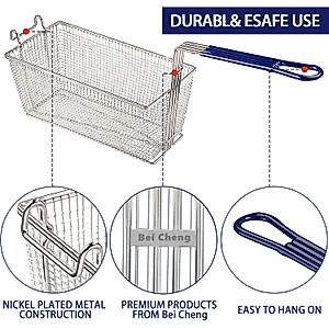 2PCS Deep Fryer Basket With Non-Slip Handle Heavy Duty Nickel Plated Iron Construction 13 1/4" x 6 1/2" x 6" Commercial Use