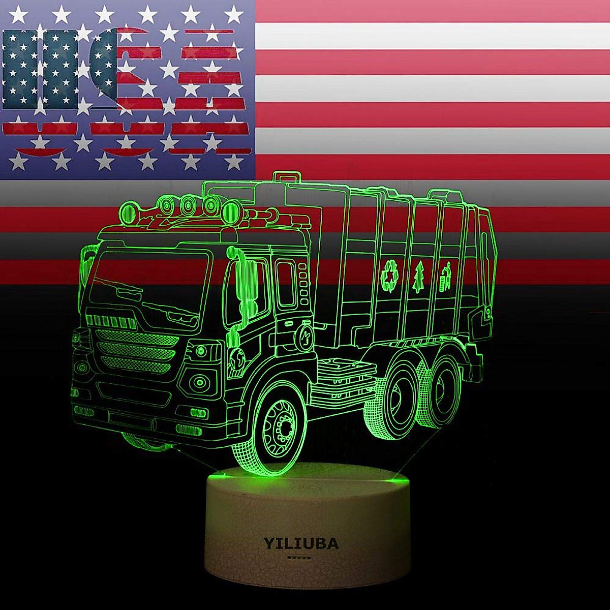 Garbage Truck Car Gift Night Lights for Kids 3D Lamp LED Desk Lamps for Boys Decor Bedroom Room USB plugs 7 Color Gradual Changing Truck Light or Birthday Xmas Party Festival Decor Children Gifts