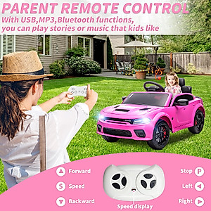SEGMART 12V Kids Ride on Car Licensed Dodge Charger Electric Car for Kids with Remote Control, 3 Speed Kids Electric Vehicles with Suspension System, LED Light, MP3 & Bluetooth (Pink)