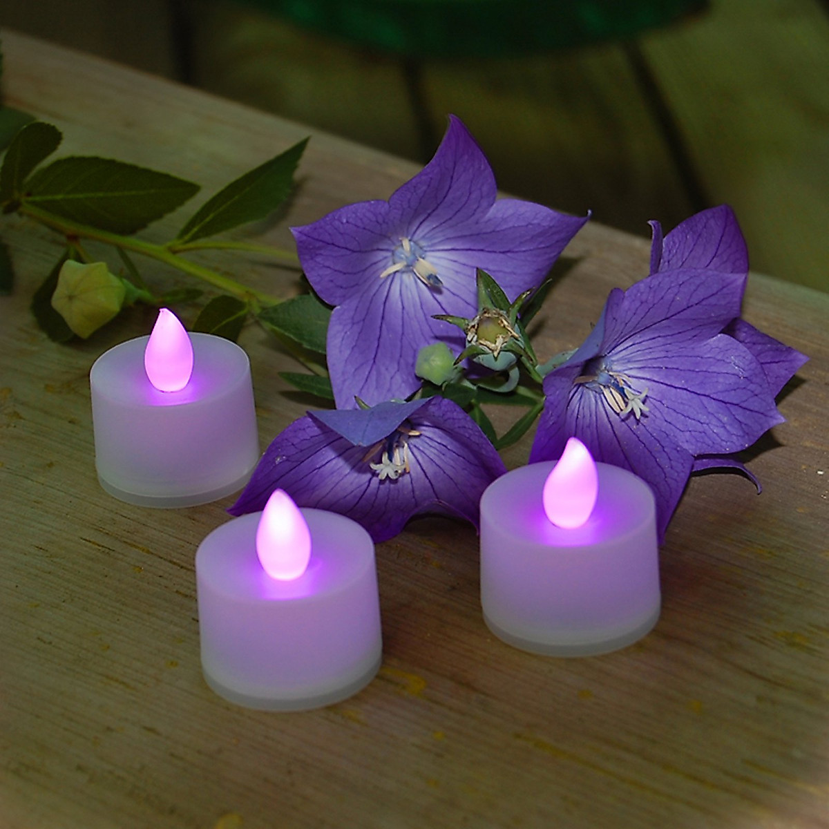 LumaBase Battery Operated Tea Light Candles, Purple - Set of 12