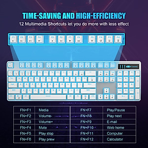 MageGee Mechanical Gaming Keyboard, Wired USB Adjustable Backlight Keyboard, New Mechanical Storm 100% Anti-ghosting Keyboard with Blue Switches for Windows PC/MAC Games (White)