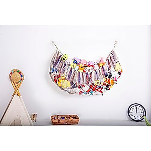 Large Stuffed Animal Net or Hammock with Light Wall Hanging Organizer for Kid Room Toy Storage Net Bedroom Playroom Plush Toy Holder-Cream