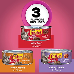 Purina Friskies Gravy Wet Cat Food Variety Pack, Prime Filets Meaty Favorites - (24) 5.5 oz. Cans