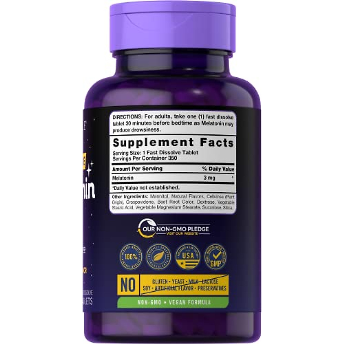 Carlyle Melatonin 3mg Fast Dissolve Tablets | 350 Count | Low Dose and Drug Free | Vegan, Non-GMO, Gluten Free