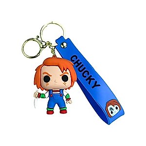 ONablvd 1pc Cute Horror Cartoon Pop Car Keychain Charm Bag Decoration Charm Keychain Birthday Gifts for Women Girls Boys (C)