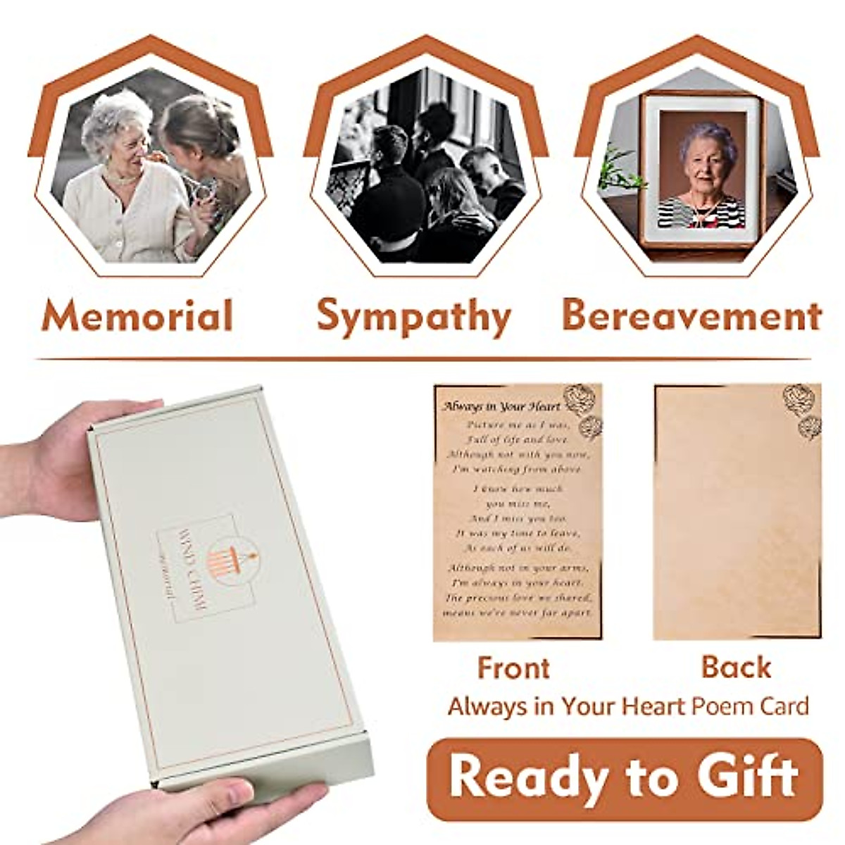 AMBOBE Memorial Sympathy Wind Chimes for Loss of Loved One, Bereavement Gift in Memory, Memorial Gifts for Loss of Mother Father Condolences Gift Basket, 32" Black