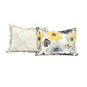 Lush Decor Leah 6 Piece Floral Comforter Set, Full/Queen, Yellow & Gray