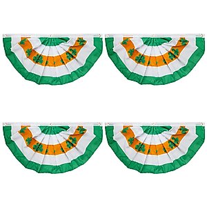 Motiloo 4PCs 3x1.5 Foot Ireland Flag,St. Patrick Day Flag Pleated Fan Flag Patriotic Flag Bunting Half Fan Banner Decoration Indoor/Outdoor