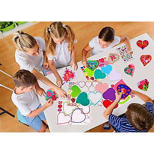 D4DREAM Valentines Day Heart Stickers Craft Kit for Kids 24pcs DIY Heart Ornaments Heart Valentine Craft Kits for Wedding Adults Kids Valentine Gift Exchange Classroom Activity Art Project