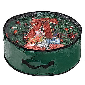 Propik Christmas Wreath Storage Bag 24" - Garland Holiday Container with Clear Window - Tear Resistant Fabric - 24" X 24" X 8" (Green)