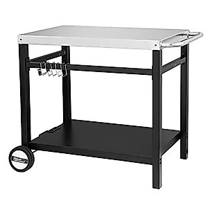 Royal Gourmet Dining Cart Table with Double-Shelf, Movable Stainless Steel Flattop Grill Cart, Hooks, Side Handle, Multifunctional and Commercial PC3401S (Silver)