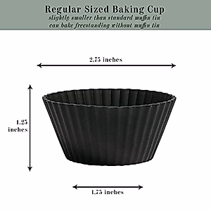 The Silicone Kitchen Reusable Silicone Baking Cups, Non-Toxic, BPA Free, Dishwasher Safe, Regular, Matte Black, 12 Pack