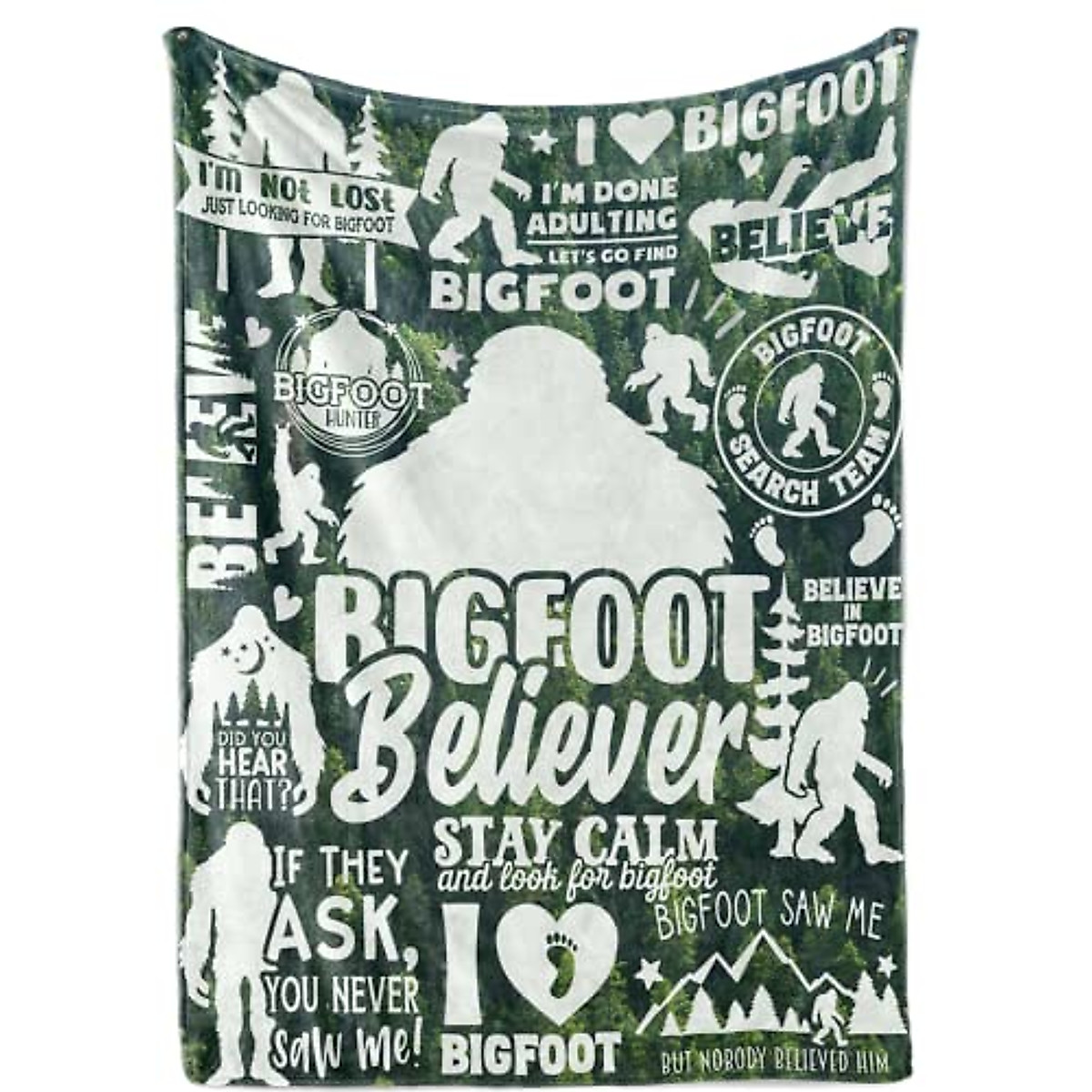 InnoBeta Bigfoot Gifts for Men Women, Sasquatch Gifts, Flannel Blanket for Sasquatch Lovers, Funny Idea for Bigfoot Lover, 50" x 65", Green Forest