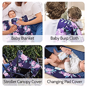 Baby Car Seat Cover and Newborn Bassinet Sheet,Purple Flower Baby Sheet Peekaboo Opening Minky Carseat Canopy for Girl