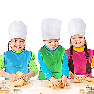 Pllieay 4Pcs 4 Colors Water Resistant Kids Art Smocks with 3 Pockets, Middle Size Children Artist Painting Aprons for Classroom, Kitchen Community Event, Crafts & Art Painting Activity, 5-10 Years