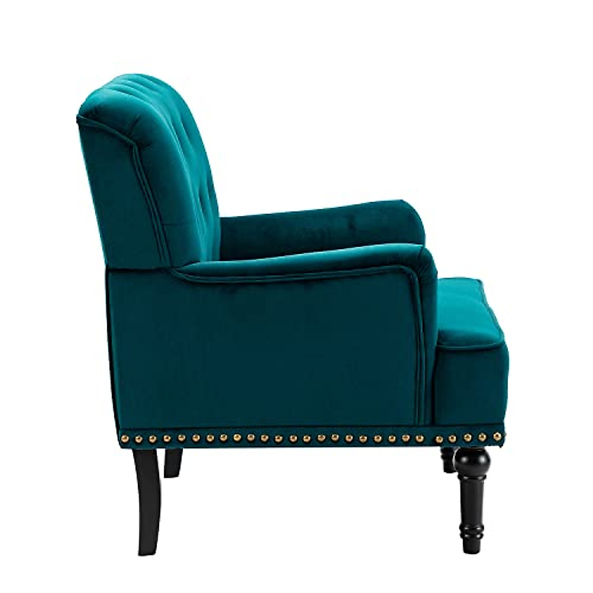 VanTook Mid Century Modern Button Tufted Accent Chair, Velvet Lounge Reading Armchair with Rubberwood Legs and Nailhead Trim, Single Corner Side Arm Chairs for Living Room Bedroom, Teal