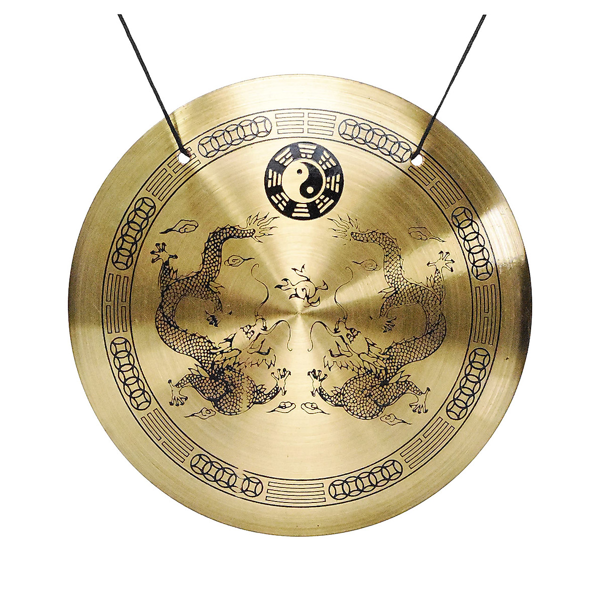 Mandala Crafts Chinese Gong - Mini Gong with Stand - Zen Art Brass Feng Shui Desktop Gong with Stand Asian Gong Bell for Home Decoration Dragon