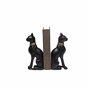 Comfy Hour 9" Polyresin Solid Heavy Set of L/R Egyptian Cats Art Bookends, Set of 2, 1 Pair, Black, Home Décor Collection