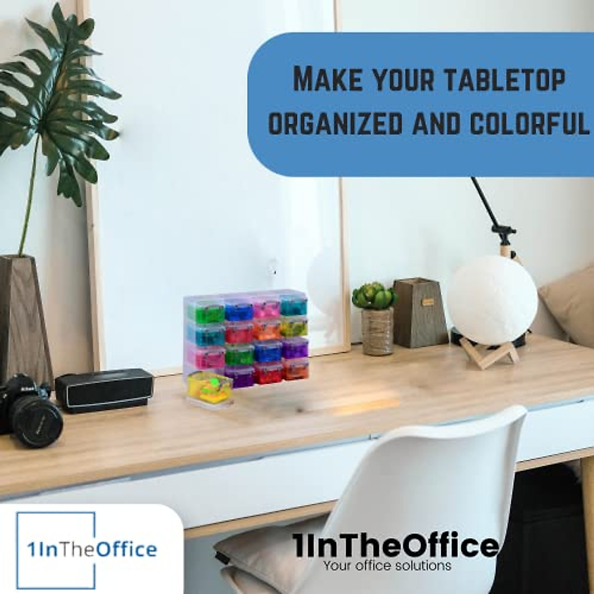 1InTheOffice Stackable Mini Storage Bins — Clear & Colorful Organizer