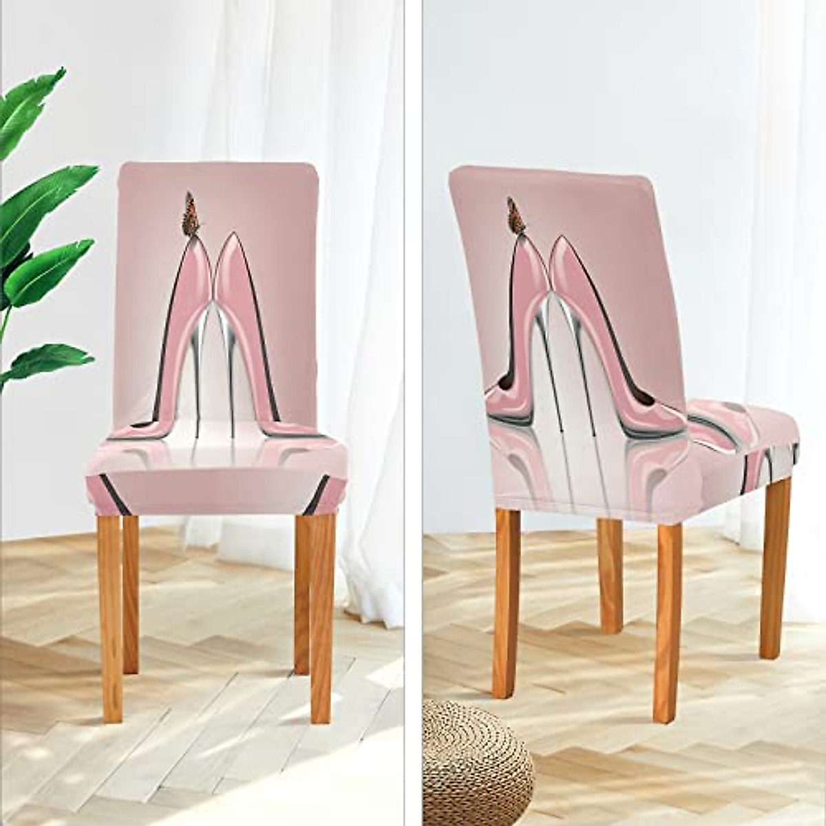 xigua Elegant Pink High Heels Chair Covers Protector 4PCS for Dining Room,Chair Slipcover Washable Removable for Kitchen,Hotel,Restaurant,Wedding