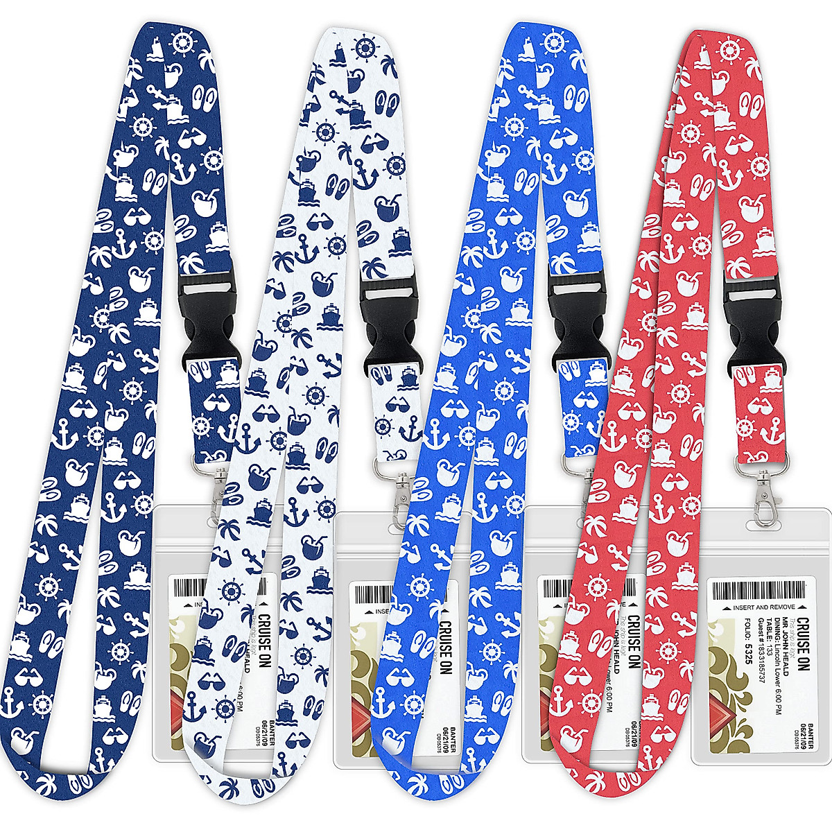 Cruise Lanyard Must Have Accessories for Ship Cards [4 Pack] Cruise Lanyards with ID Holder, Key Card Detachable Badge & Waterproof Ship Card Holders
