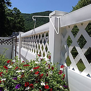 Hlimior 6 Pack Vinyl Fence Hooks - 5 x 10 inches Durable Patio Hangers Powder Coated Steel Fence Hangers for Indoor & Outdoor Hanging Plants, Planters,Bird Feeders, Lights, Basket, Decoration （White）