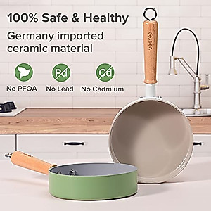 JEETEE 6.3 Inch Ceramic Nonstick Frying Pan, Nonstick Omelette Pan with Heat-Resistant Handle, Induction Small Skillet for Eggs (Beige)