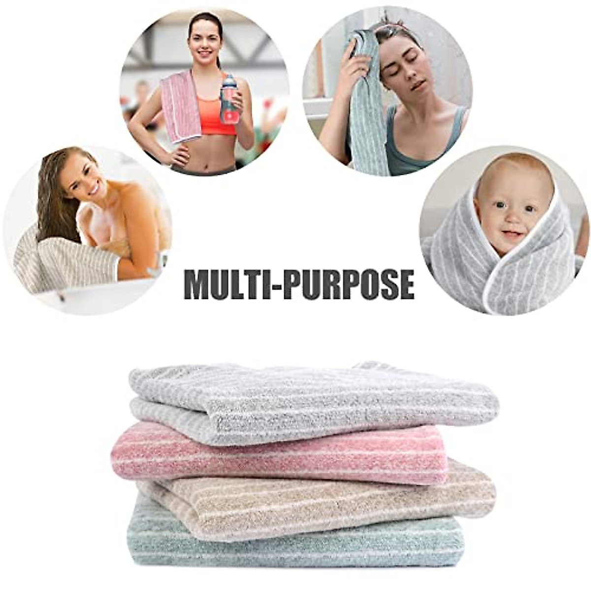 KinHwa Microfibre Hand Towels for Bathroom 4 Pack 30inch x 16inch Ultra Soft Lightweight Face Towels Super Absorbent Bath Towels Ideal for Hair Spa Sports and Travel Light-Gray