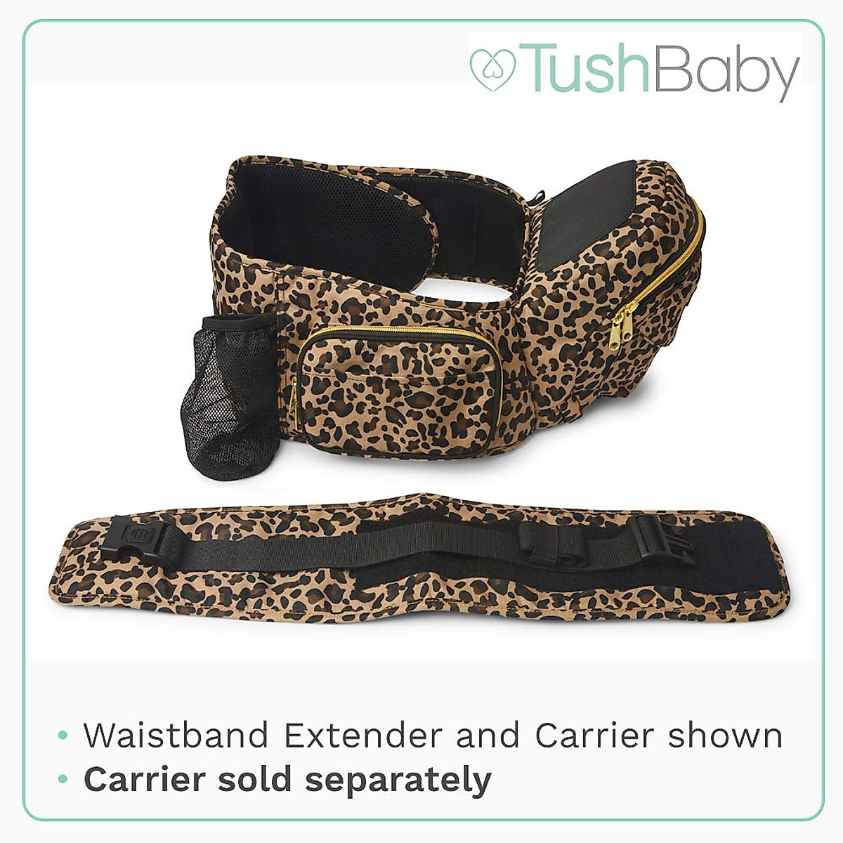 Tushbaby - Safety-Certified Hip Seat Baby Carrier - Mom’s Choice Award Winner, Seen on Shark Tank, Ergonomic Carrier & Extenders for Newborns & Toddlers (Extender, Leopard)