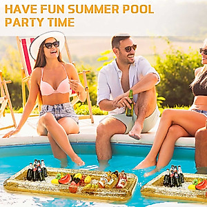 2 Pieces Inflatable Buffett Cooler Inflatable Food Cooler Buffet Inflatable Serving Bar Tray with Glittering Confetti Inflatable Cooler (Gold)