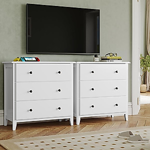 Hasuit White Dresser for Bedroom, 27.5''W Dresser with 3 Drawers, Modern Chest of Drawers, Large Capacity Solid Wood Dresser, Storage Cabinet for Bedroom, Hallway (Modern White)