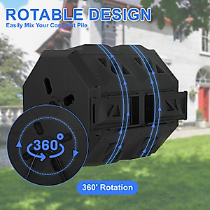 FDW Outdoor Compost Bin, 43 Gallon Dual Chamber Tumbling Composting Bin with Sliding Doors for Garden Patio Kitchen Yard，Black Door