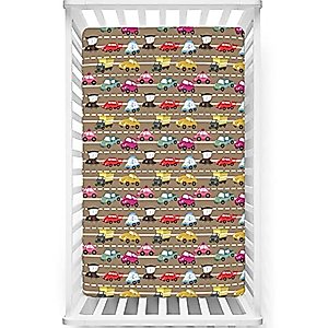 Cars Themed Fitted Crib Sheet,Standard Crib Mattress Fitted Sheet Soft Toddler Mattress Sheet Fitted-Baby Sheet for Boys Girls, 28“ x52“,Multicolor