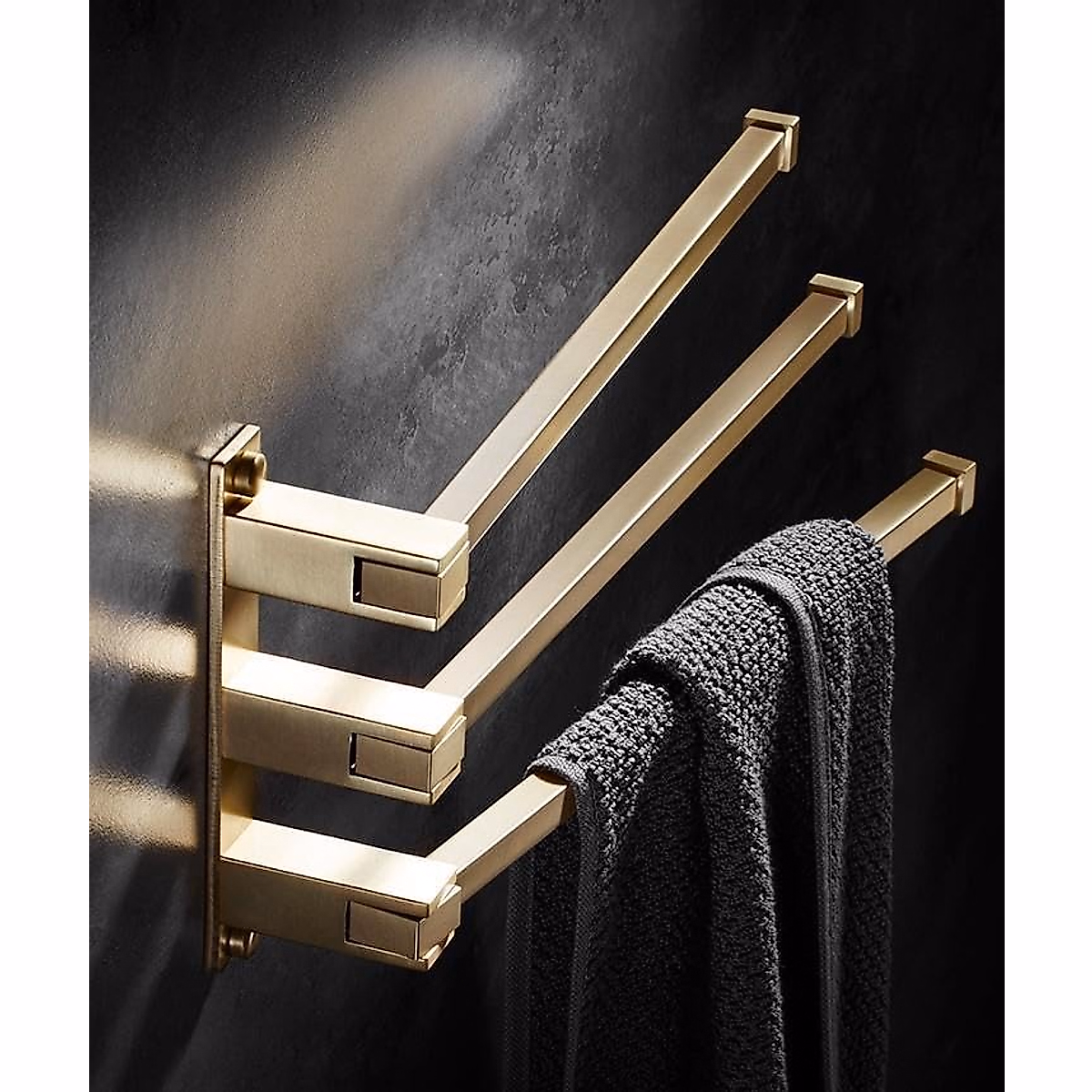 Swivel Towel Rack 3 Swing Arm Bathroom Towel Bar Wall Mounted Thick Brass Rustproof Hanging Holder Brushed Gold Finish Shower Room, Kitchen,Three