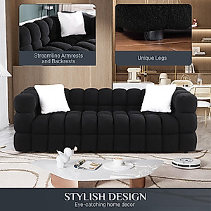 Wrofly 2 Piece Boucle Sofa Couch Set, Comfy Tufted 3 Seater and 2 Seater Love Seat Sofa for Living Room Apartment Office, Black