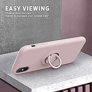 Vooii for iPhone Xs/X Case Kickstand | Baby Grade Liquid Silicone | 10ft Drop Tested Protective, Microfiber Lining Shockproof Full-Body Cover Case for iPhone Xs/X (Sand Pink)