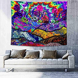 Trippy Tapestry Psychedelic Mountain - Magic Mushroom Wall Hanging Multiple Colorful Hippie Tapestries Art Window Treatments Valance Bedroom Decor Living Room Door Curtain Balcony Sheer Room Divider