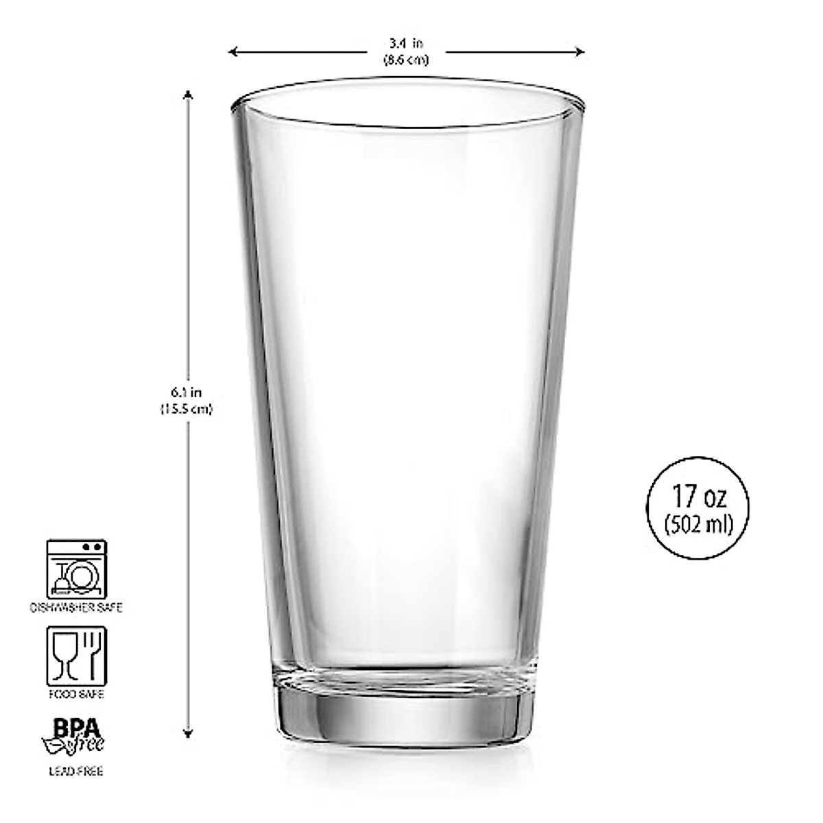 Glaver's Drinking Glasses Set of 6 Highball Glass Cups 15.7 Oz Premium, Sleek, Collins Cooler Glassware. For your Bara, Water, Beer, Juice, Iced Tea, and Cocktails. Dishwasher Safe.