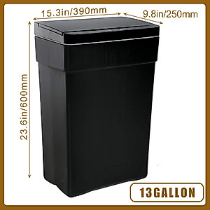 13 Gallon Trash Can Garbage Can Touch Free Automatic for Home Kitchen and Bathroom Garbage Plastic High-Capacity (Black)