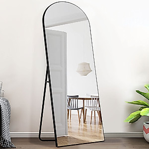 KIAYACI Full Length Floor Mirror with Standing Holder Large Wall Mounted Mirror Hanging Horizontal/Vertical Leaning Agaist Wall Bedroom Dressing Mirror Aluminum Alloy Frame (Black, 65" x 22")