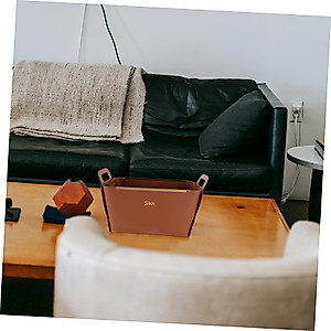 ANDRESLAD Storage Box Entryway Storage Basket Clothes Storage Basket Cosmetic Basket Sundries Storage Organizer Desktop Basket Foldable Hamper Pantry Storage Fruit Trays Basket Pu Brown