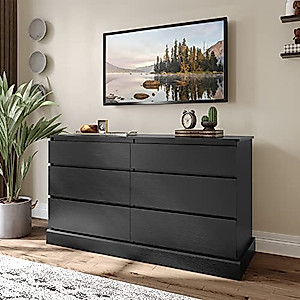EPHEX 6 Drawer Dresser, Black Chest of Drawers, Storage Tower Clothes Organizer Closet, Double Dresser for Bedroom, Living Room, Entryway, 51.6''L x 15.7''D x 29.3''H