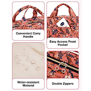 BAGSMART Toiletry Bag Travel Bag with Hanging Hook, Water-resistant Makeup Cosmetic Bag Travel Organizer for Accessories, Shampoo, Full Sized Container, Toiletries (Red Floral, Large)