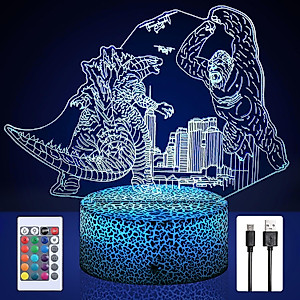 S SUNINESS Godzilla vs King Kong Toys, King of Monsters Color-Changing LED Night Light,3D Illusion Remote Control Smart Touch Decorative for Boys Girls Birthday Holiday Gifts