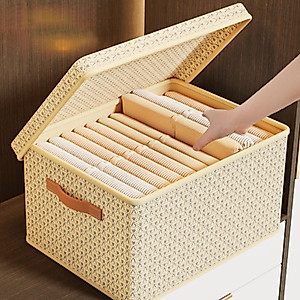 SOOTOP Clothes Quilt Storage Box Thickened PP Board Folding Storage Box with Lid Trouser Storage Magical Appliance Household and Dormitory Storage Collapsible Packing Cubes (Yellow, C)