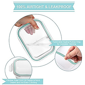 Bayco 10 Pack Glass Meal Prep Containers 2 Compartment, Glass Food Storage Containers with Lids, Airtight Glass Lunch Bento Boxes, BPA-Free & Leak Proof (10 lids & 10 Containers)