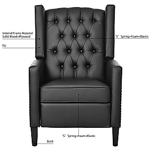 Recliner Chair with Wing Back, Faux Leather Upholstered Lounge Sofa Chairs with Rivet Decoration, Adjustable Home Theater Seating, Multifunctional Chairs for Living Room, Bedroom, Office (Black)
