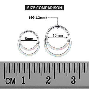 AROWRO Helix Daith Cartilage Rook Tragus Nose Hoop Earrings 316L Surgical Steel Double Open Stack Septum Hoop 7mm Opal 16G Conch Piercing Jewelry